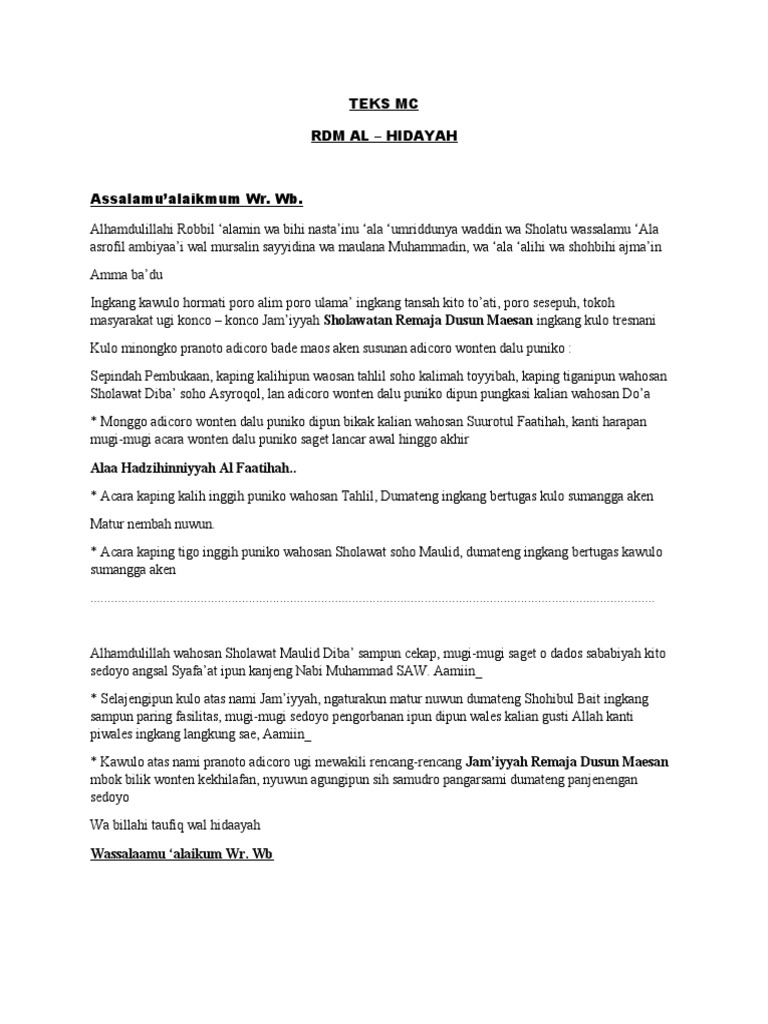 Teks MC | PDF | Kajian Bahasa Asing | Agama & Spiritualitas