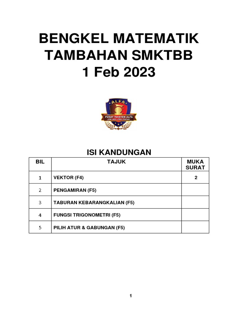 BENGKEL MATEMATIK TAMBAHAN SMKTBB | PDF