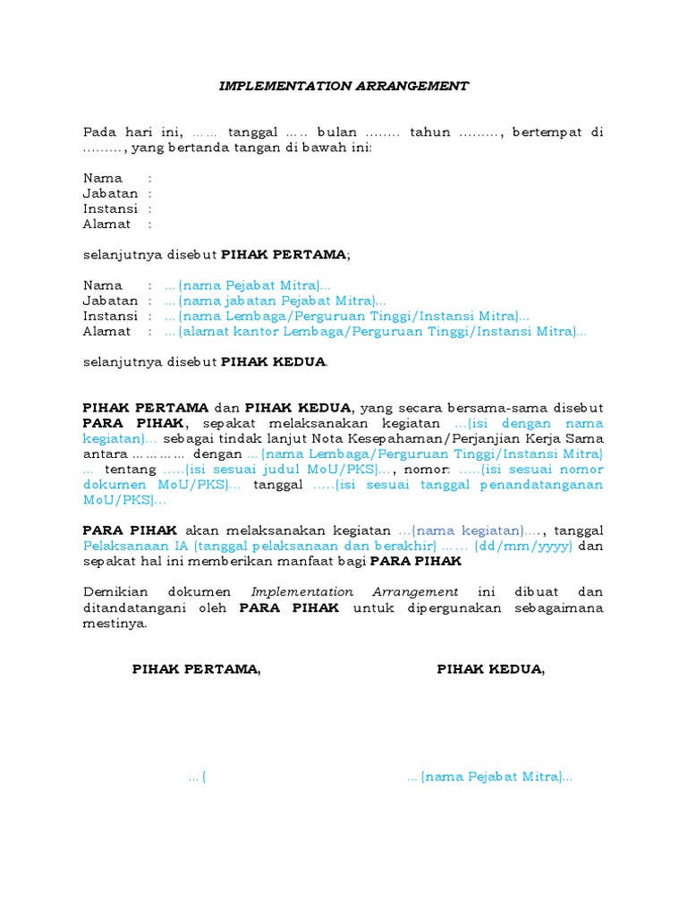 Contoh Dokumen Implementation Arrangement | PDF | Bisnis | Seni
