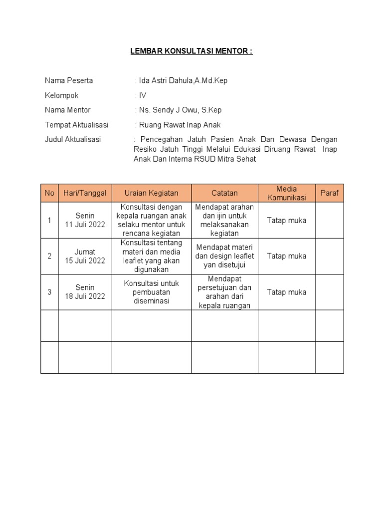 Lembar Konsultasi Mentor | PDF | Karier & Perkembangan | Bisnis