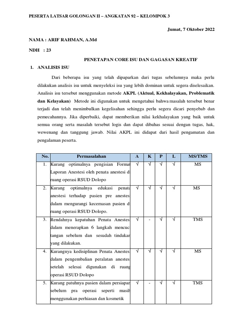 Core Isu Dan Gagasan Isu Arif | PDF