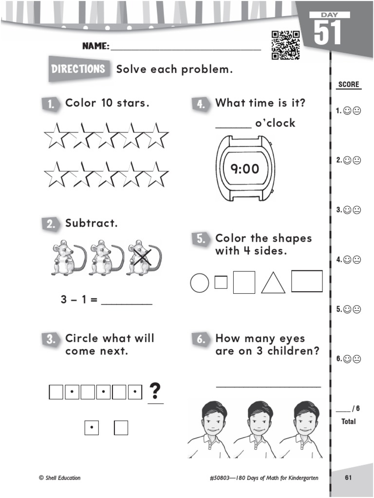 Grade K - 180 Days of Math - Day51 - Day60 | PDF