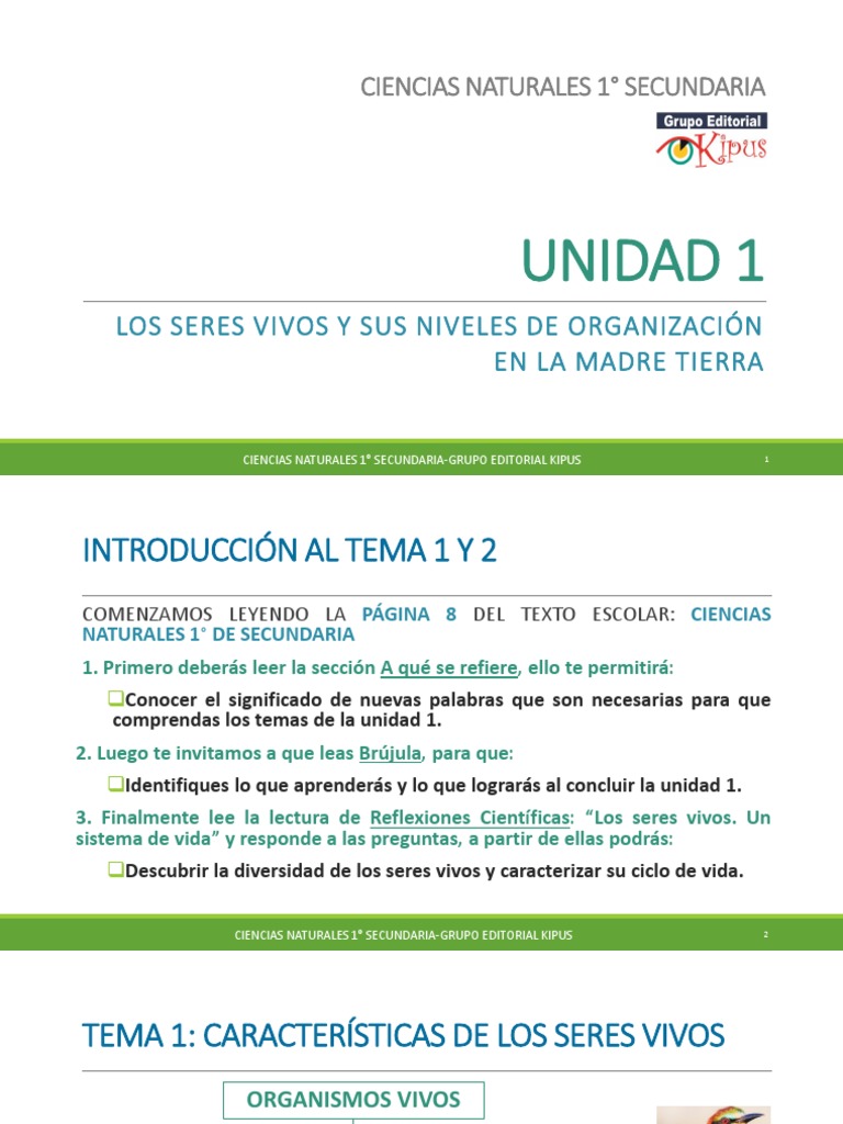 Nat 1 - Uni 1-Tema 1 | PDF | Organismos | Vida