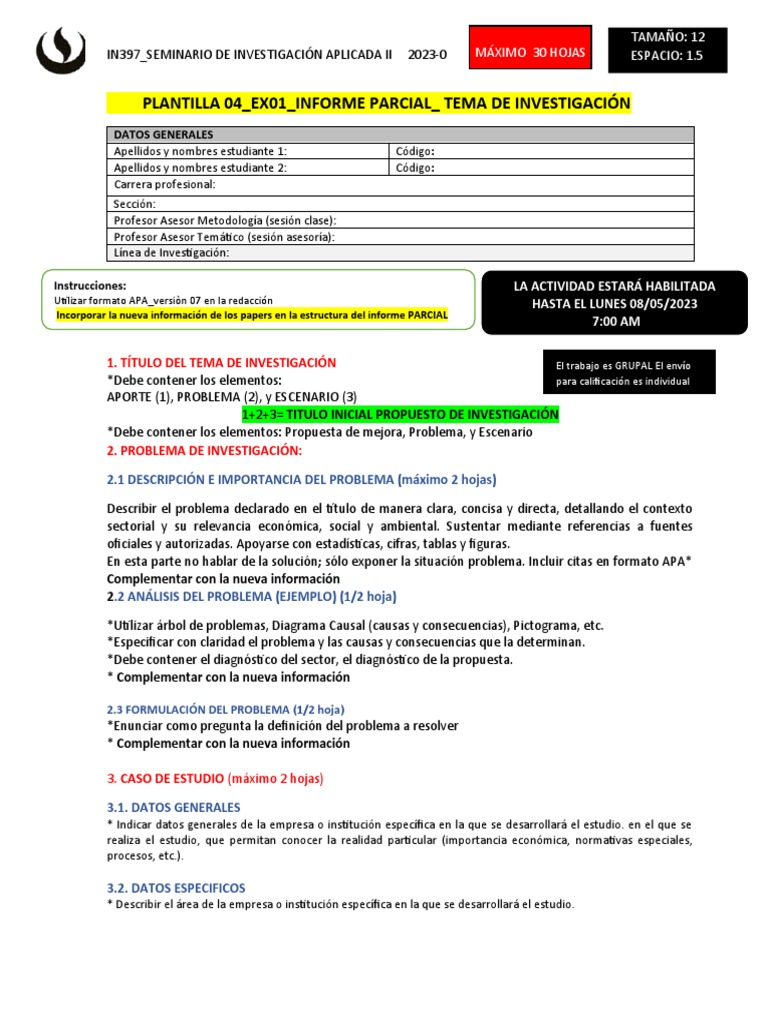 4 - Plantilla #04 - A - Ex01 - Parcial - Tema de Investigación - 2023-01 | PDF