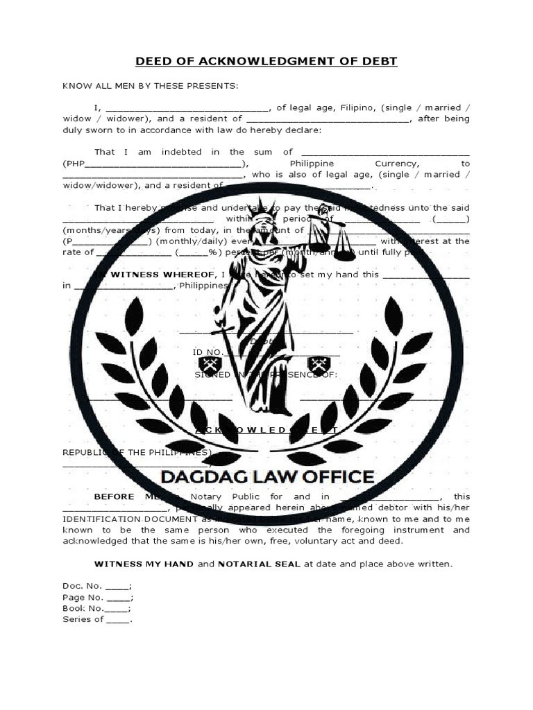 Acknowledgment of Debt (FORM ( | PDF