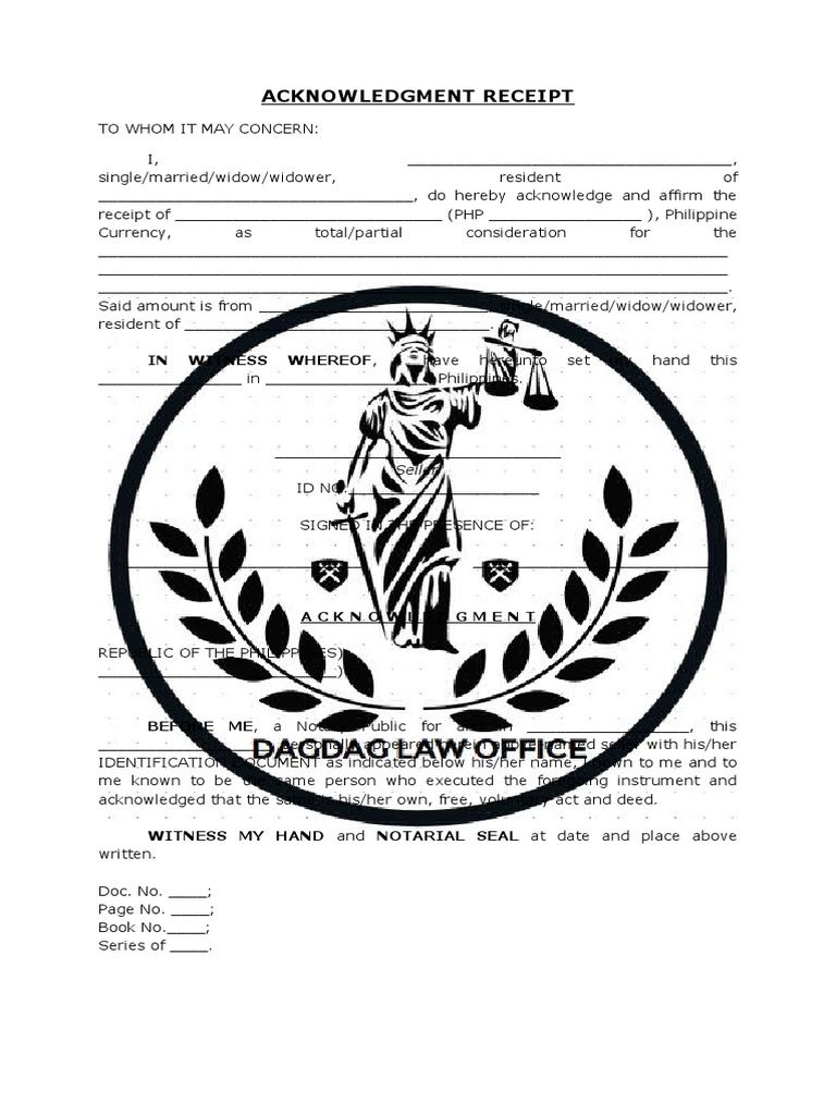Notarized Acknowledgment Receipt Template | PDF