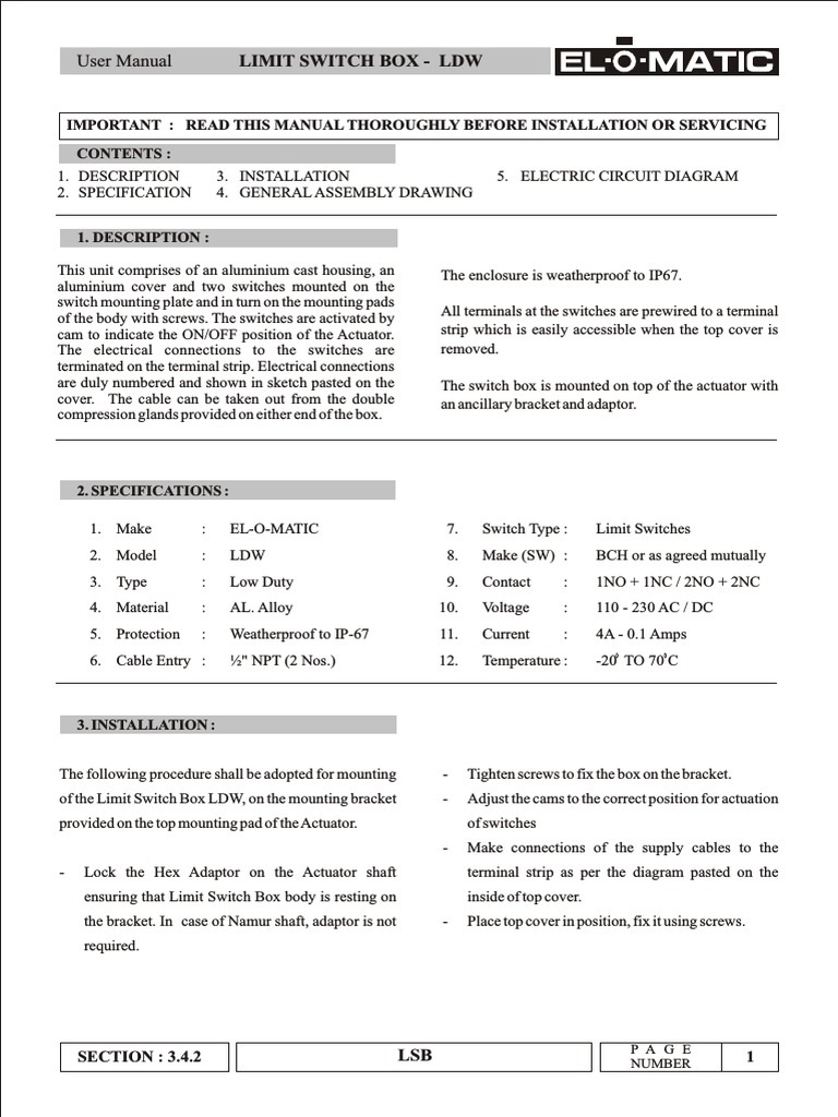 Elomatic LDW Limit - Switch | PDF