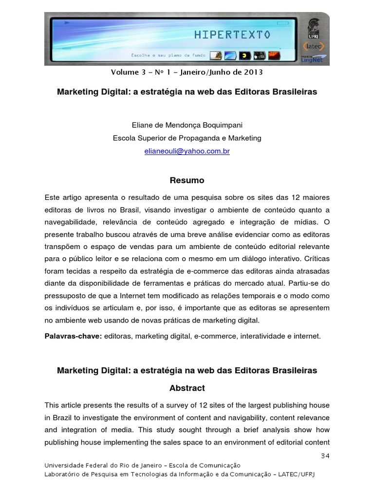Marketing Digital - A Estratégia Na Web Das Editoras Brasileiras | PDF ...