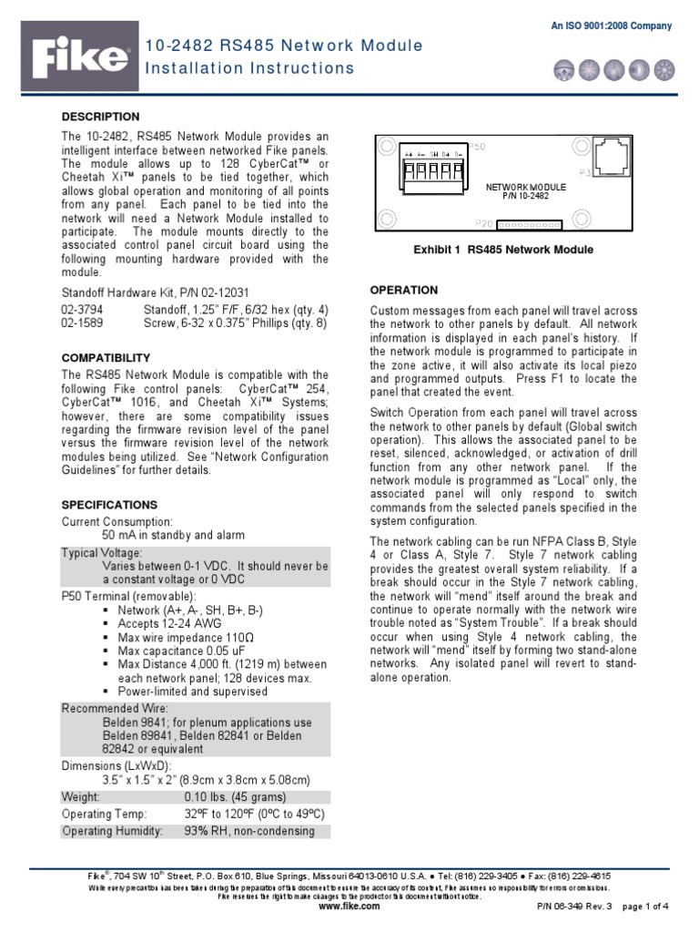 06-349 - Fike RS485 Network Module 10-2482 | PDF | Electronics ...