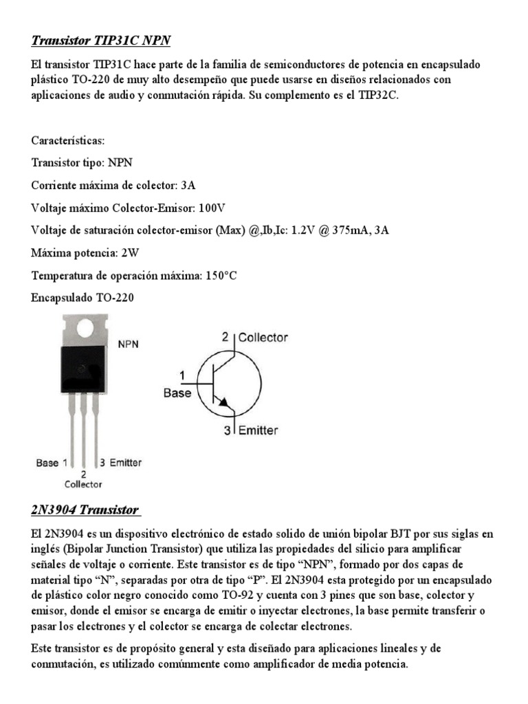 Transistor TIP31C NPN | PDF | Transistor de unión bipolar | Transistor