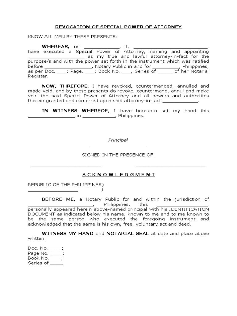 Revocation of Special Power of Attorney | PDF