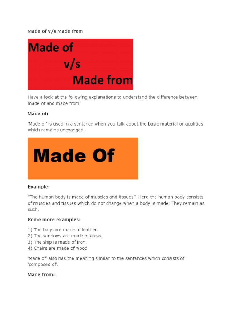 Difference Between Made Of and Made From | PDF