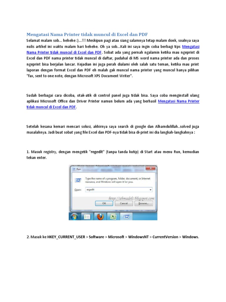 Mengatasi Nama Printer Tidak Muncul Di Excel Dan PDF | PDF