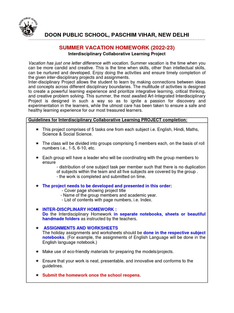 CLASS 8 Holiday Homework 2022-23 | PDF | Interdisciplinarity ...