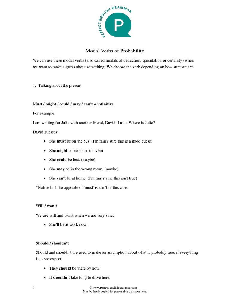 Modal Verbs of Probability | PDF | Verb | Linguistic Typology