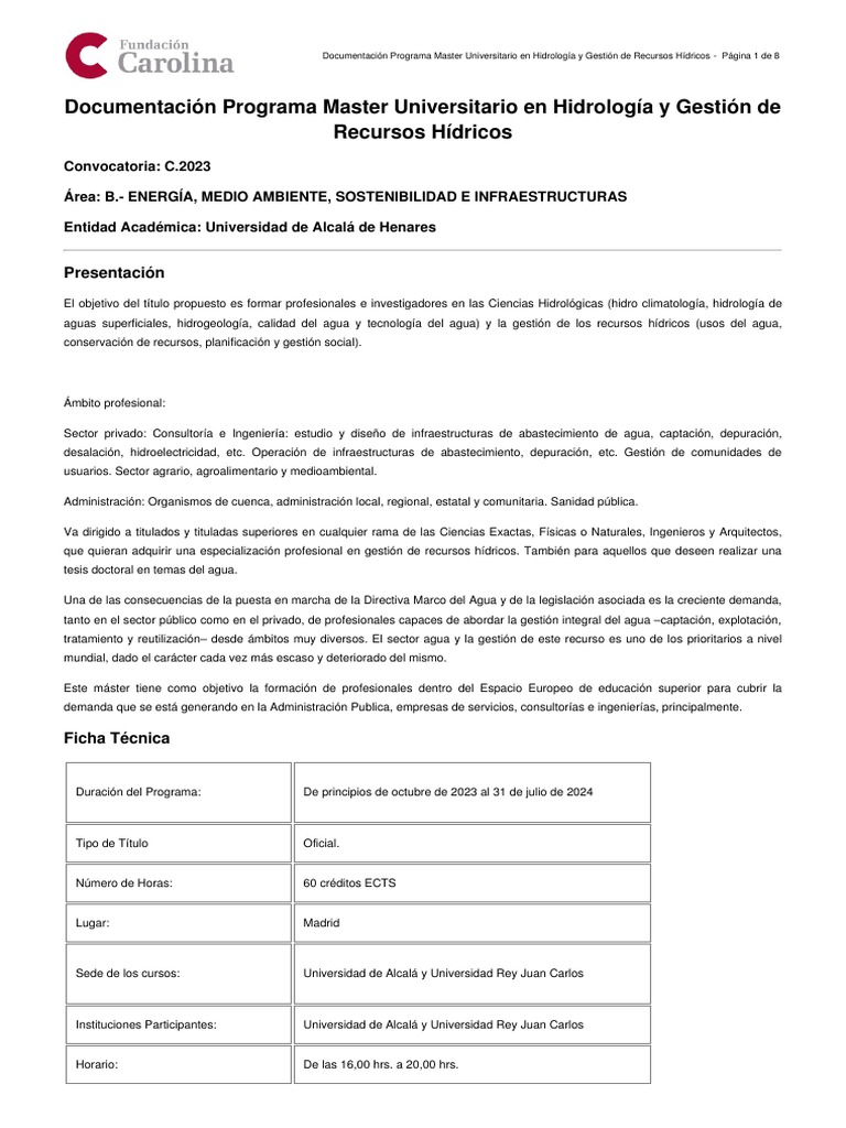 Master Universitario en Hidrología y Gestión de Recursos Hídricos - C ...