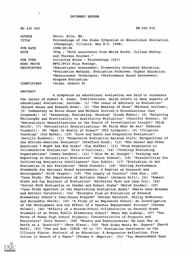 SIMPOSIOROBERTSTAKEEVALUACIONEDUCATIVA1998 | Download Free PDF | Theory | Evaluation