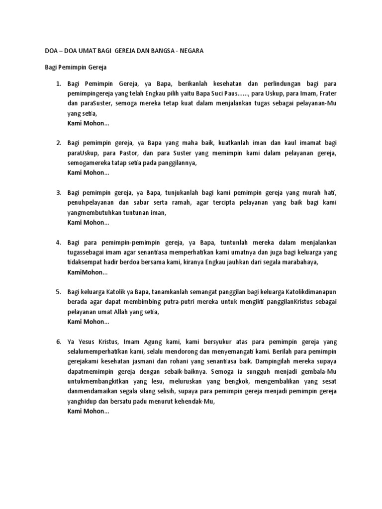 Doa Umat Katolik untuk Pemimpin | PDF | Kesehatan Holistik | Agama ...