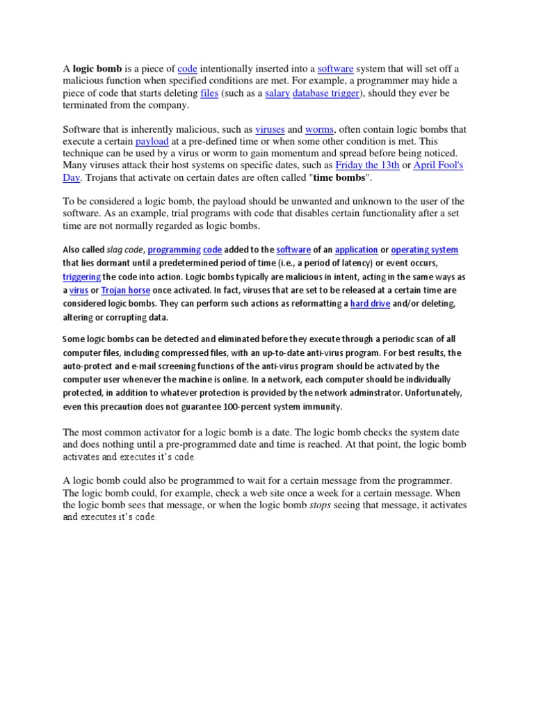 Logic Bombs | PDF | Computer Virus | Malware