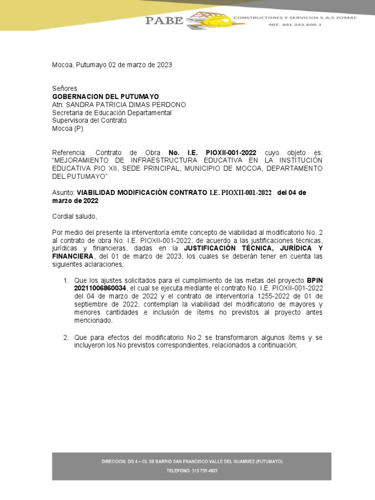 Oficio de Viabilidad Interventoria. Ok | PDF