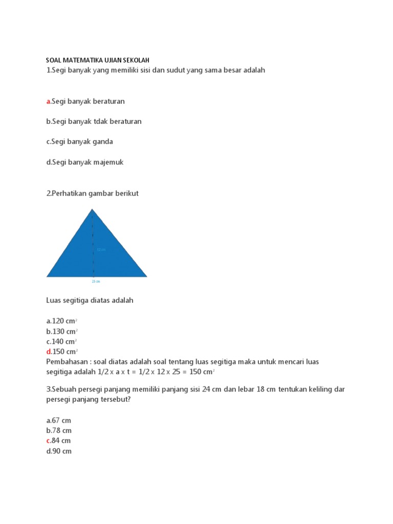 Soal Matematika Ujian Sekolah | PDF | Metode & Bahan Ajar | Seni