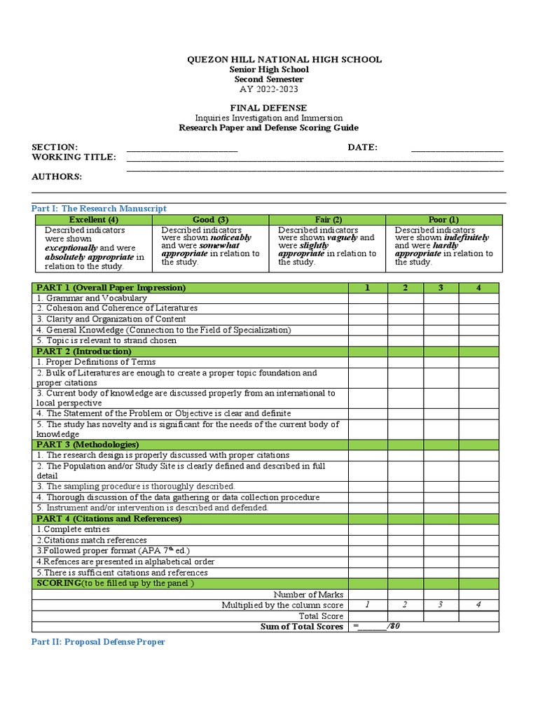 Rubric For Final Proposal Defense | PDF | Knowledge | Citation