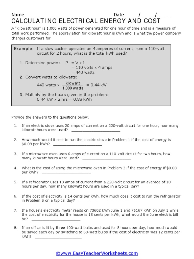 Calculating Kilowatt Hours and Costs | PDF | Home & Garden