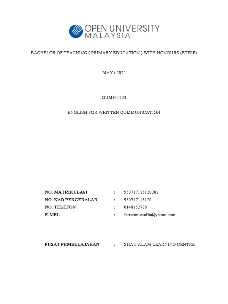 Assignment Oumh1203 Sem3 | PDF | Malaysia | Emergency Management