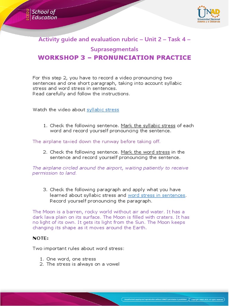 Workshop 3 - Pronunciation Practice | PDF
