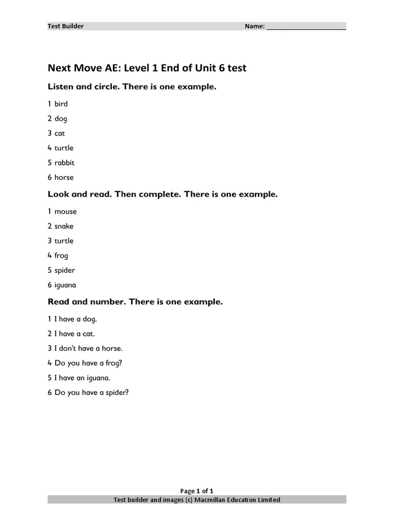 Level 1 Unit 6 Test Template | PDF