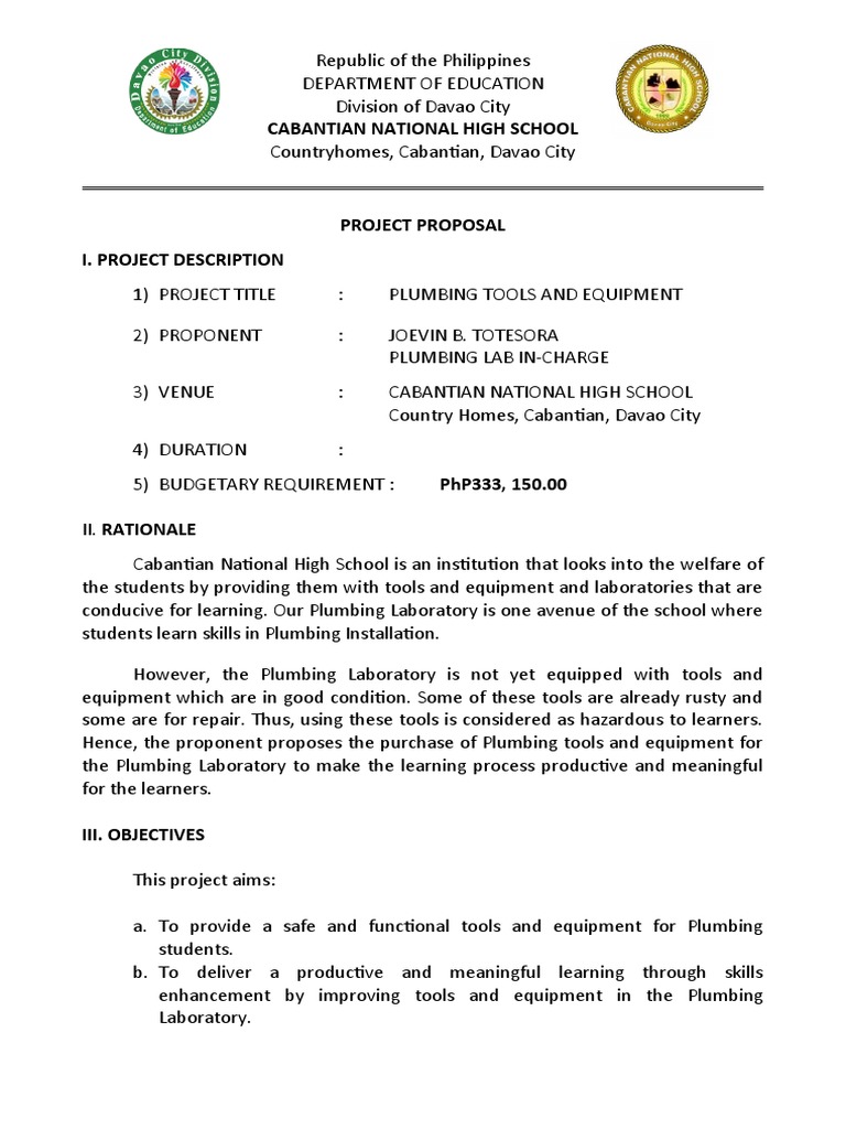 Plumbing Tools Proposal for Students | PDF | Plumbing | Pipe (Fluid ...