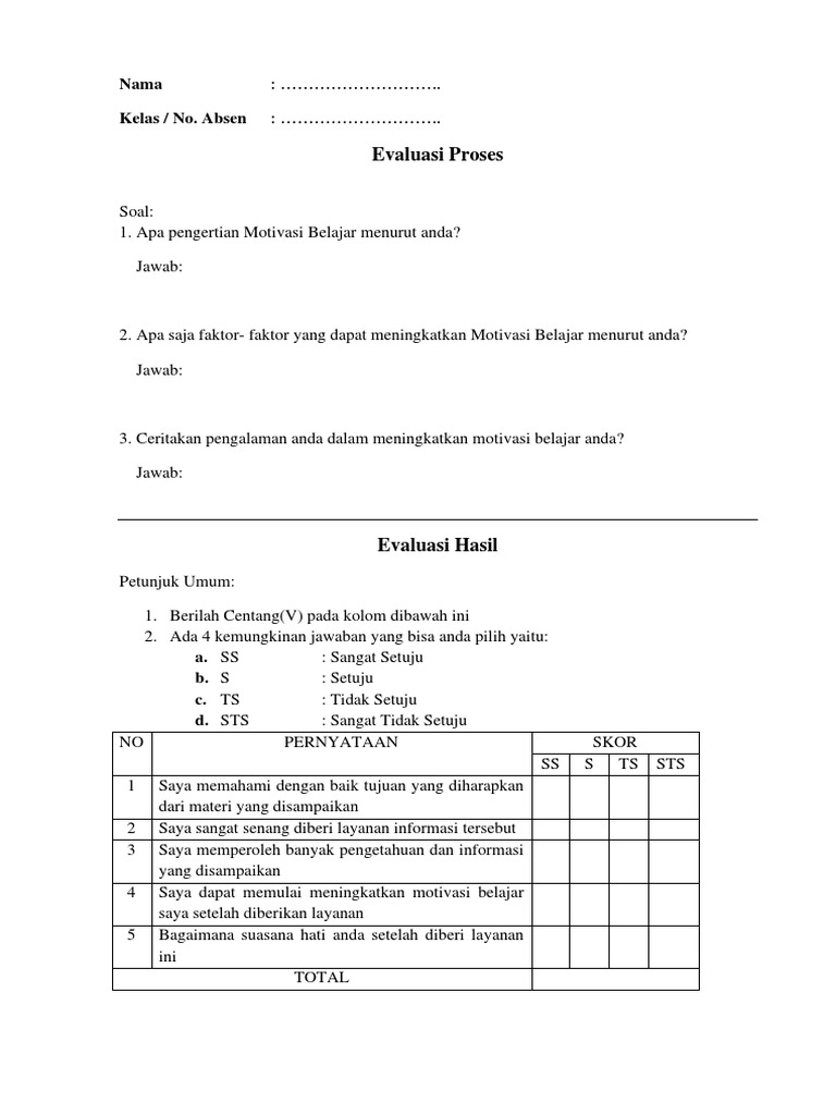 Lembar Evaluasi Bimbingan Kelompok | PDF