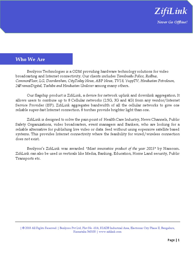 Benlycos ZifiLink8x Techspec 1.2 | PDF | Wi Fi | Computer Network