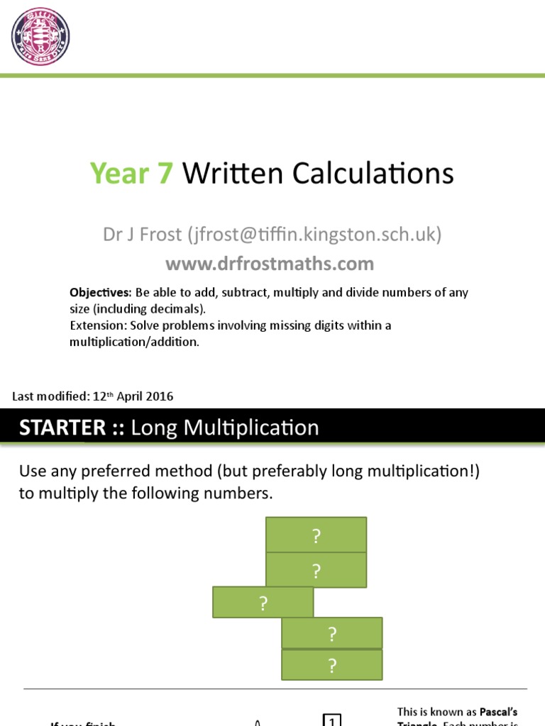 Yr7 WrittenCalculations | PDF | Multiplication | Mathematics