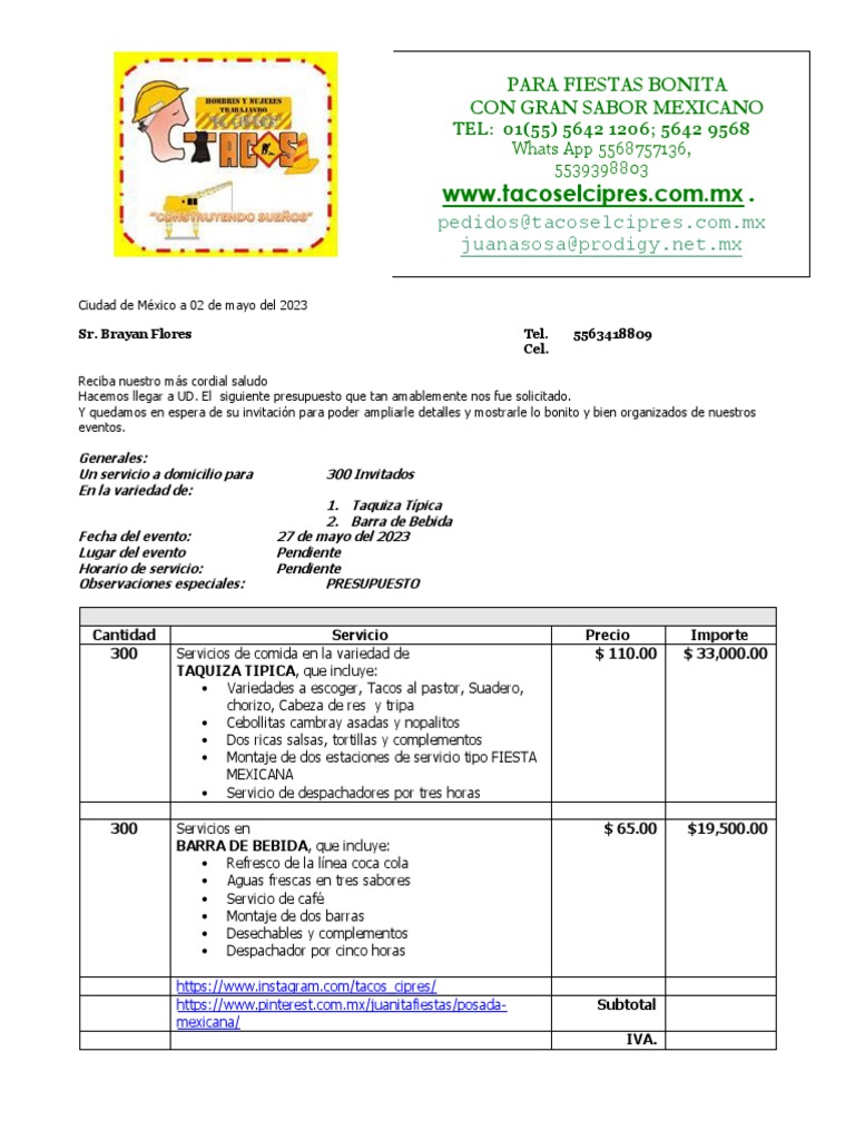 Brayan 27 Mayo 2023 300 Pax TQ TP | PDF | Cocina occidental | Cocina