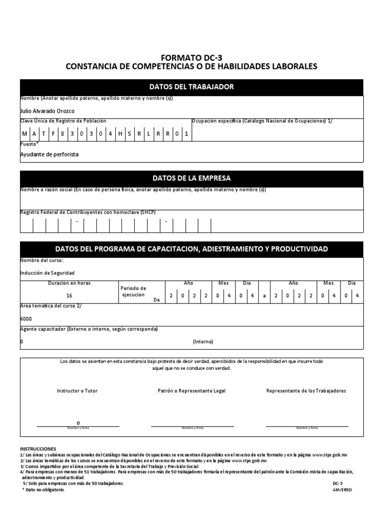 Formato DC3 Editable | PDF