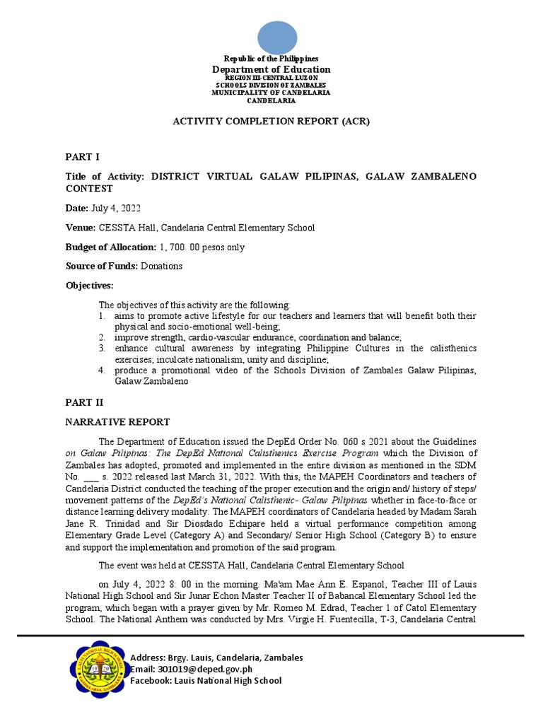 Candelaria District Galaw Pilipinas Report | PDF