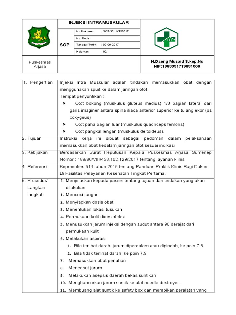 Sop Injeksi Intramuskular | PDF