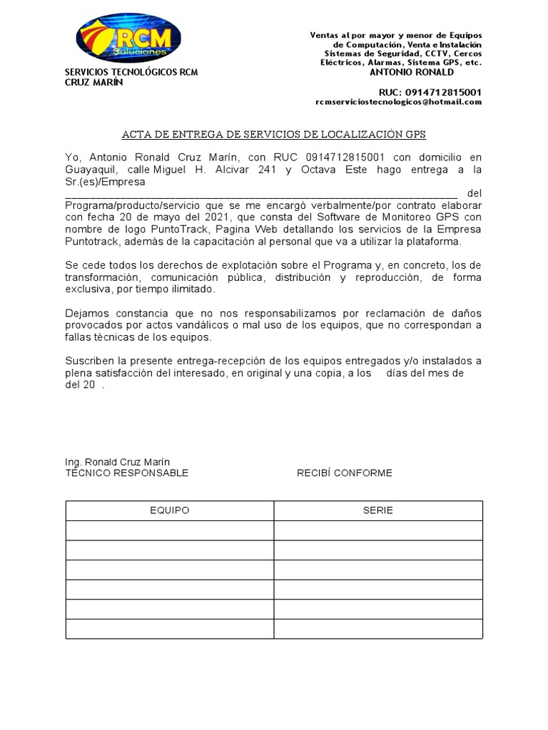Acta de Entrega Servicios RCM | PDF Acta de Entrega Servicios RCM | PDF