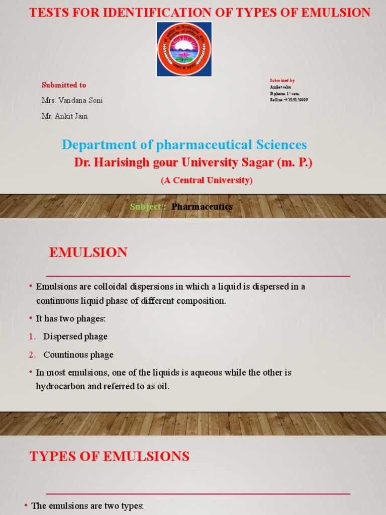 Test For Identification of Emulsions by Aniket Sahu | PDF