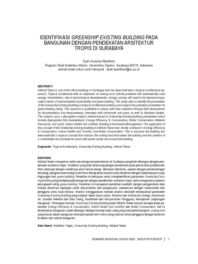 ENVISI-2020-p001-Dyah Kusuma Wardhani-Identifikasi Greenship Existing Building Pada Bangunan ...