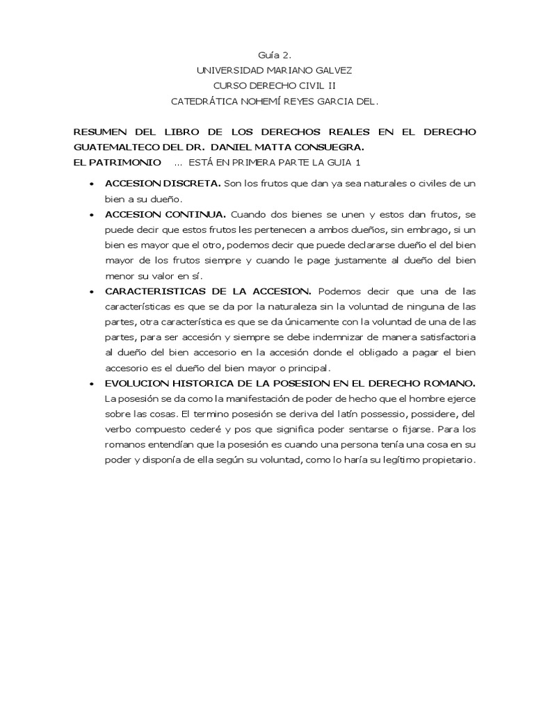 Guia-2 - Doctrina-Dr - Daniel Matta Consuegra-Vf | PDF | Posesión (Ley ...