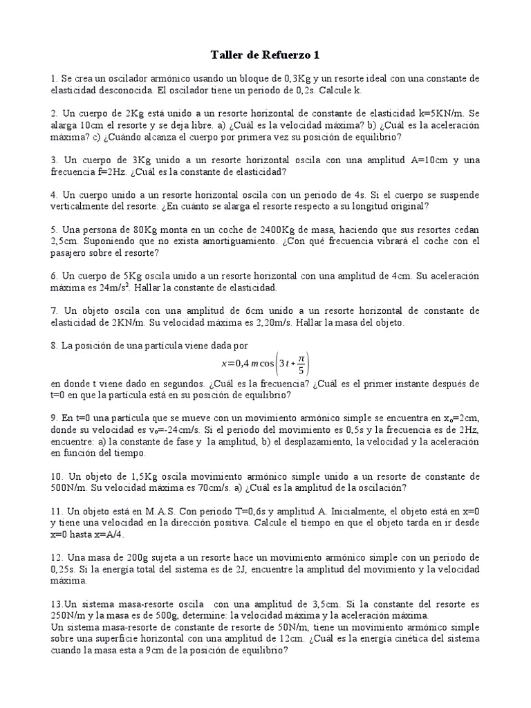 Taller Refuerzo 1 Fisica | PDF | Oscilación | Fricción