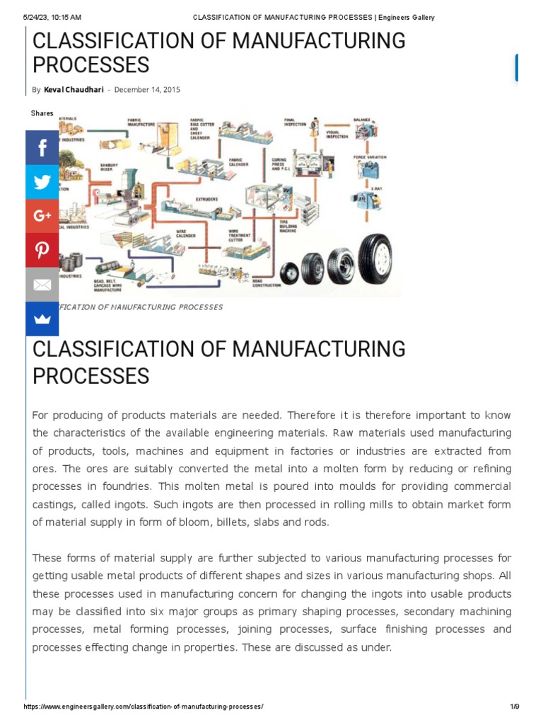 Classification of Manufacturing Processes | PDF | Machining | Screw