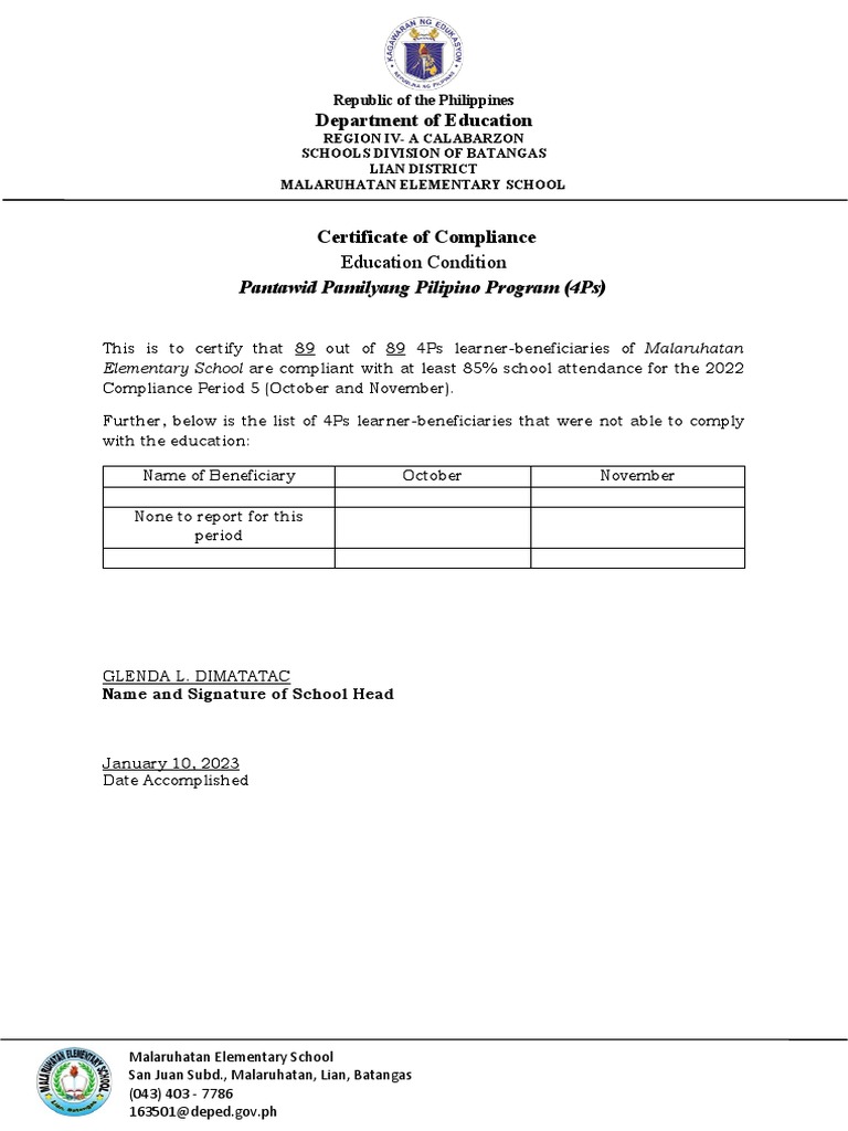 Certificate of Compliance - 4Ps | PDF