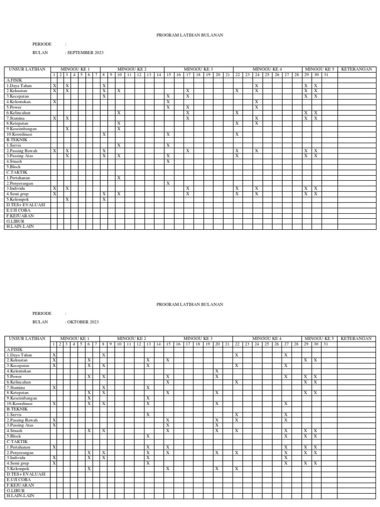 Program Latihan Bulanan | PDF