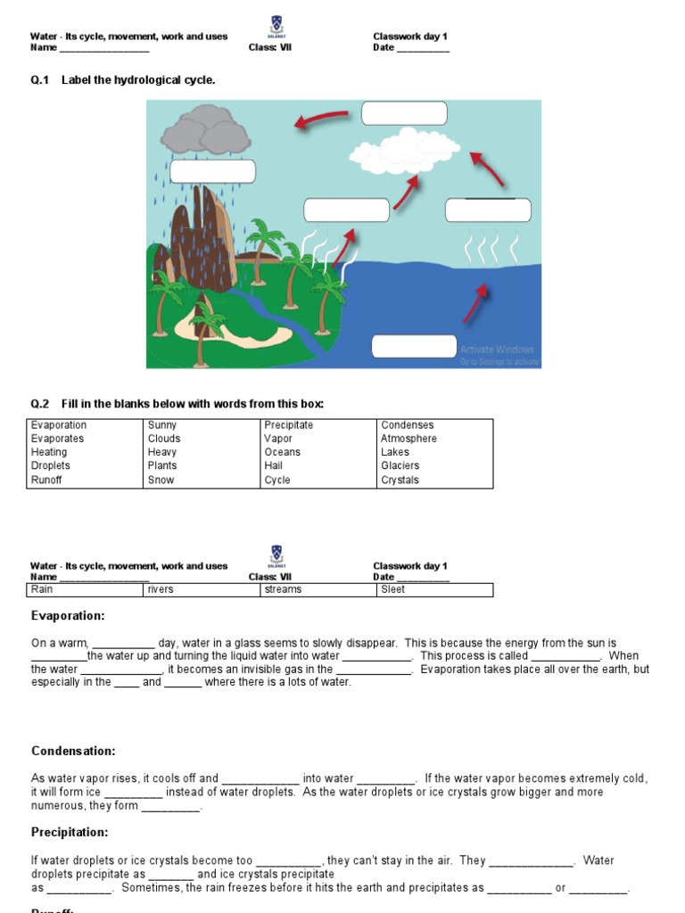Water Cycle Worksheet | PDF | Water | Precipitation