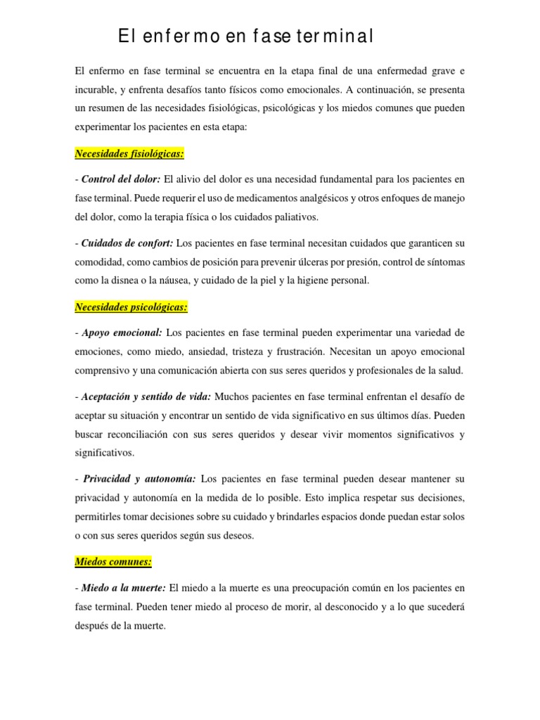 El Enfermo en Fase Terminal | PDF | Las emociones | Paciente