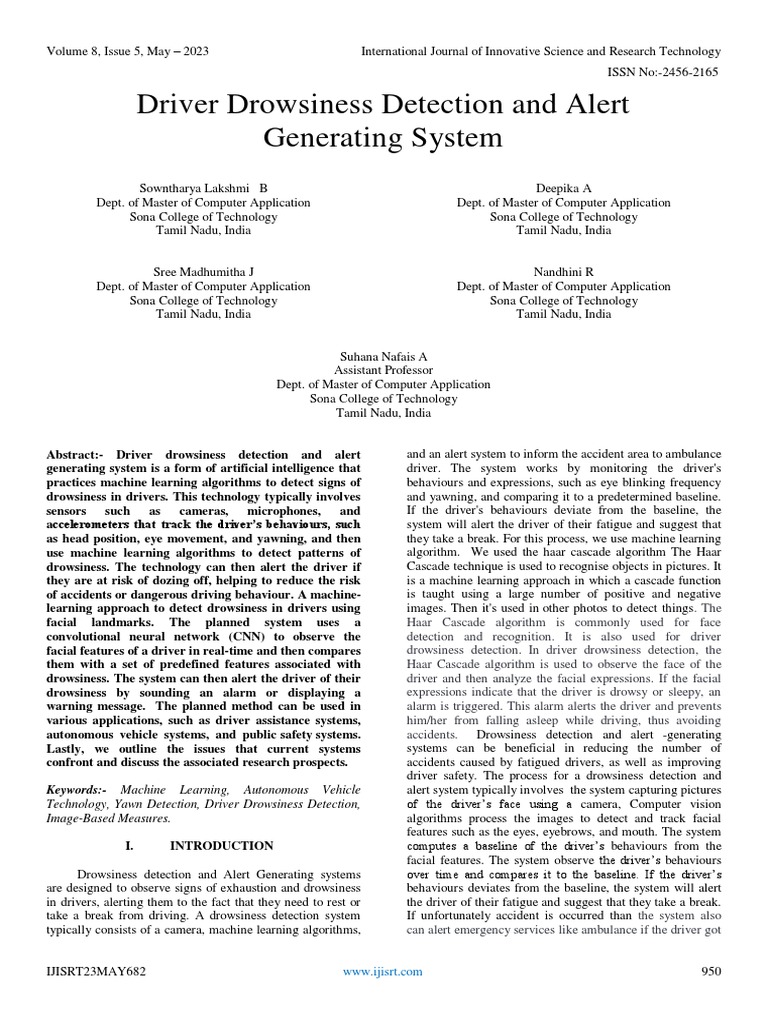 Driver Drowsiness Detection And Alert Generating System Pdf