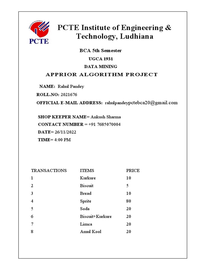Data Mining Project: Apriori Algorithm | PDF